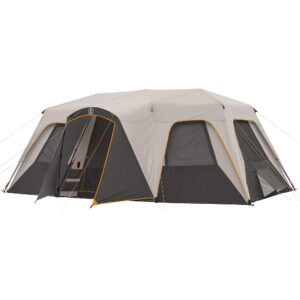 bushnell instant tent | 6 person / 9 person / 12 person instant tents cabin design perfect for 3 season family camping essentials, hunting, and fishing with fast setup and 3 rooms (12 person)