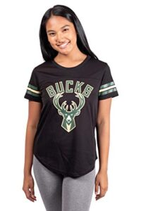 ultra game nba milwaukee bucks womens soft mesh jersey tee shirt, black, large