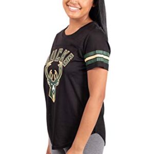 Ultra Game NBA Milwaukee Bucks Womens Soft Mesh Jersey Tee Shirt, Black, Large