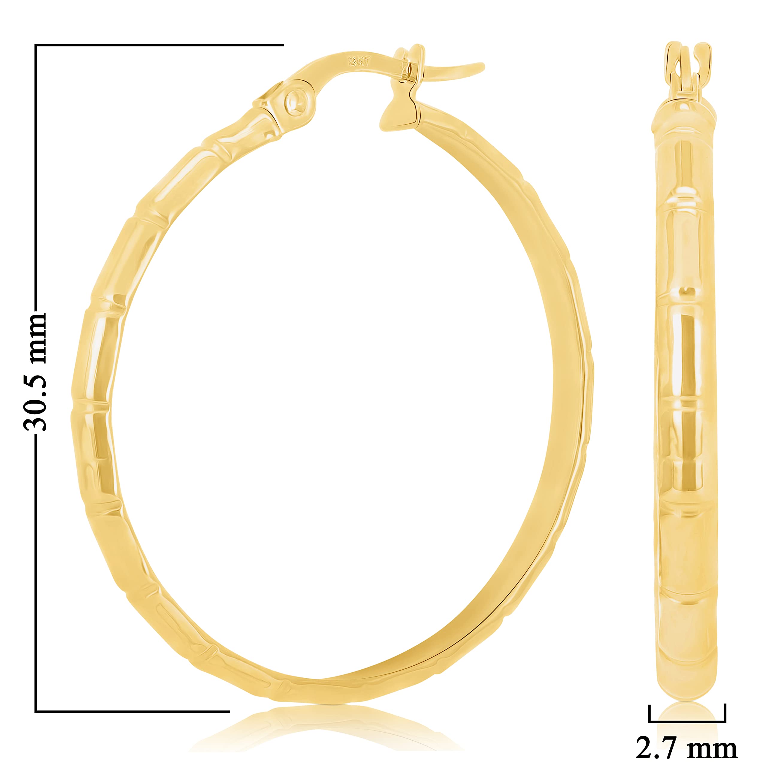 Italian 14k Yellow Gold Bamboo 2.8mm 1" Diameter Round Hoop Earrings 1.7 grams