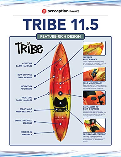 Perception Tribe 11.5 | Sit on Top Kayak for All-Around Fun | Large Rear Storage with Tie Downs | 11' 5" | Déjà vu