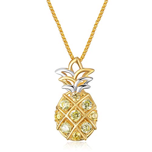 AOBOCO 925 Sterling Silver Pineapple Necklace Gold Plated Pendant Jewelry Gift for Women