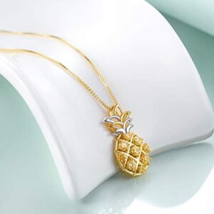 AOBOCO 925 Sterling Silver Pineapple Necklace Gold Plated Pendant Jewelry Gift for Women