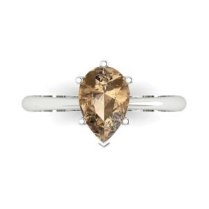 clara pucci 2.0 ct pear cut solitaire brown champagne simulated diamond bridal designer anniversary engagement ring real 14k white gold