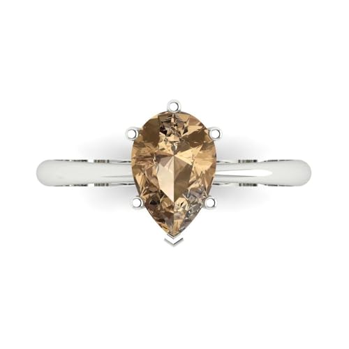 Clara Pucci 2.0 ct Pear Cut Solitaire Brown Champagne Simulated Diamond Bridal Designer Anniversary Engagement Ring Real 14k White Gold