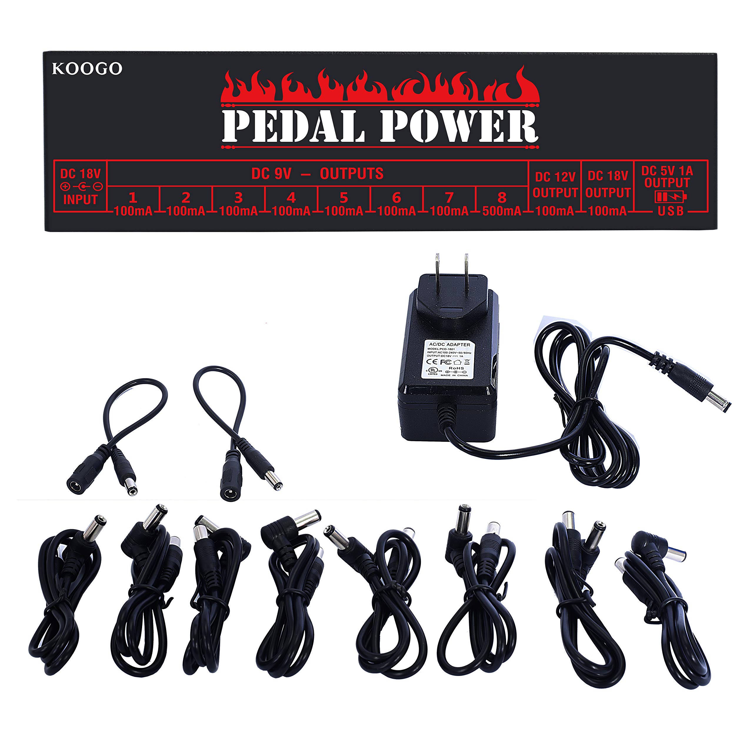 Koogo Guitar Pedal Power Supply Update Output Multi Circuit Power Supply For Guitar Pedal 10 Ways 9V/12V/18V DC Outputs & 1 Ways 5V USB Output With Short Circuit/Overcurrent Protect …