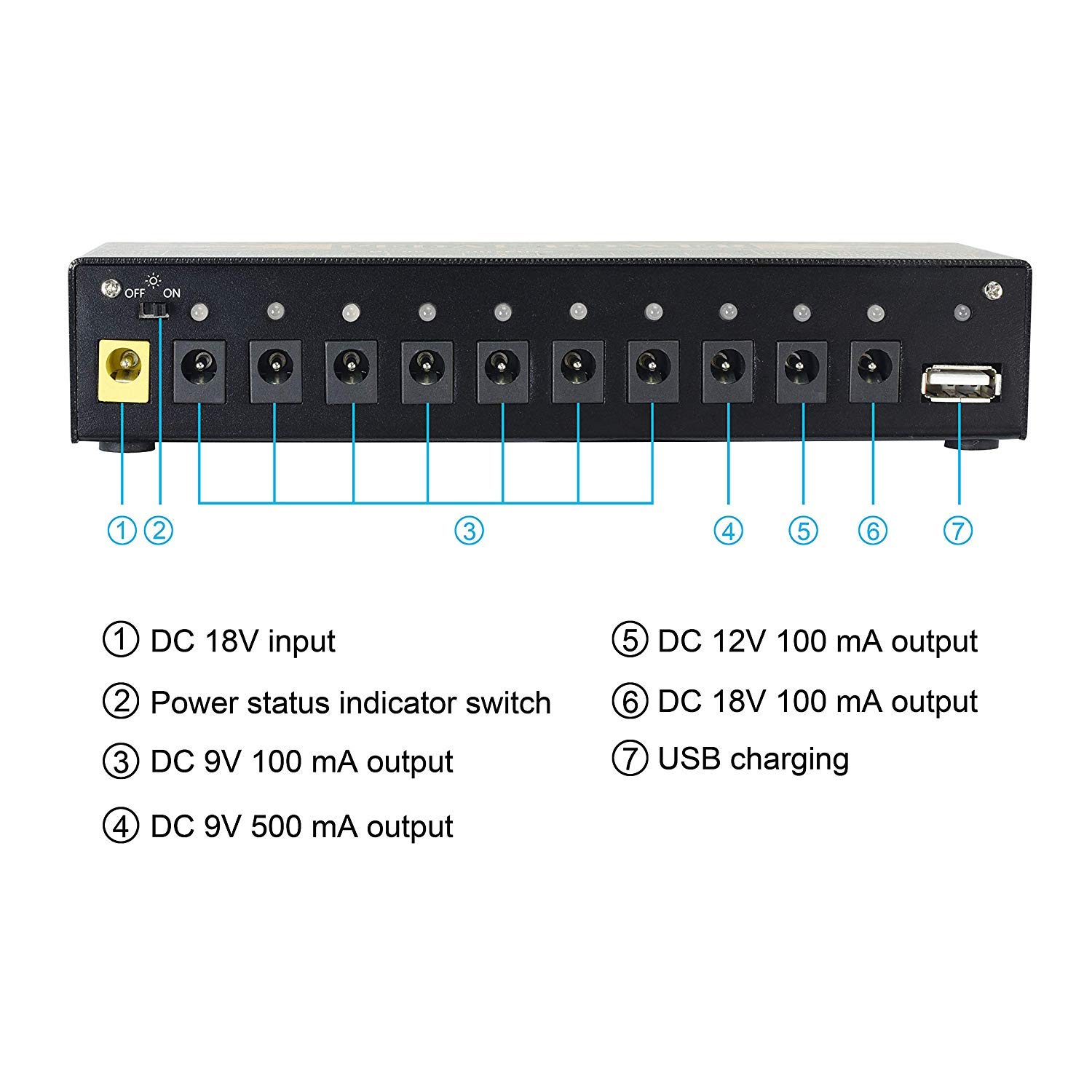 Koogo Guitar Pedal Power Supply Update Output Multi Circuit Power Supply For Guitar Pedal 10 Ways 9V/12V/18V DC Outputs & 1 Ways 5V USB Output With Short Circuit/Overcurrent Protect …