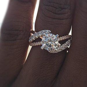 KUYIUIF 18K Rose Gold Plated CZ Crystal Square Simulated Diamond Engagement Ring Promise Rings for Women 10