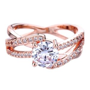 KUYIUIF 18K Rose Gold Plated CZ Crystal Square Simulated Diamond Engagement Ring Promise Rings for Women 10