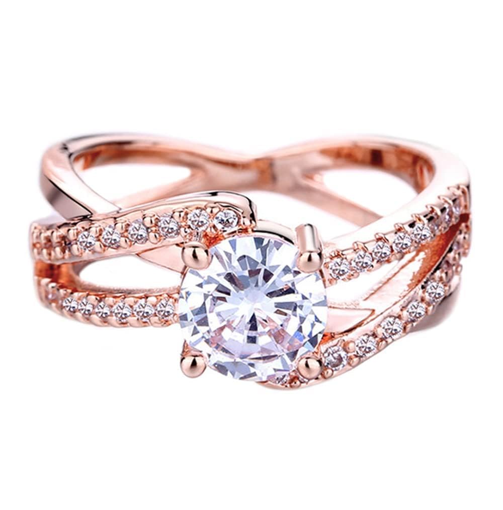 KUYIUIF 18K Rose Gold Plated CZ Crystal Square Simulated Diamond Engagement Ring Promise Rings for Women 10