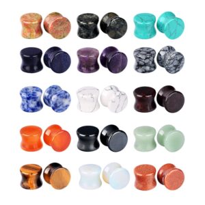 longbeauty 20/30 pcs set mixed stone saddle double flared ear tunnels expander plugs stretcher (3/4"(20mm)-15pairs)