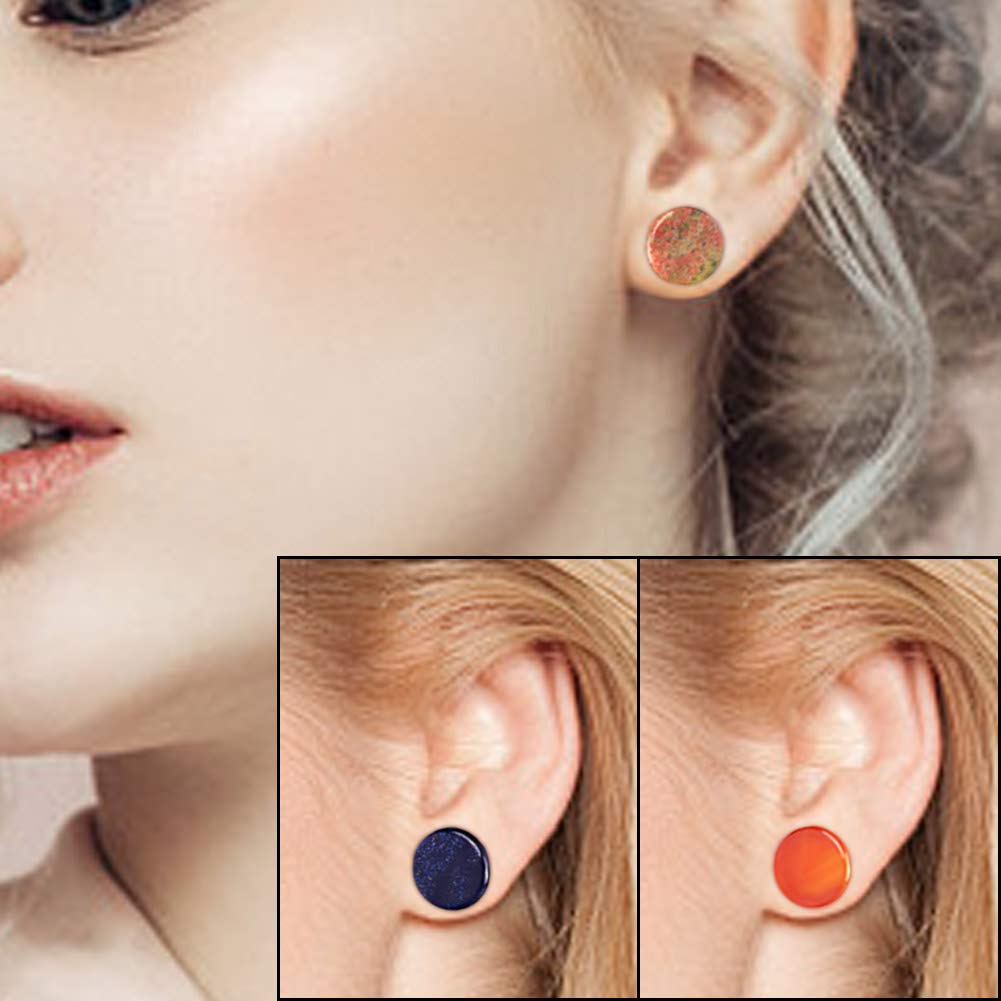 Longbeauty 20/30 Pcs Set Mixed Stone Saddle Double Flared Ear Tunnels Expander Plugs Stretcher (3/4"(20mm)-15Pairs)