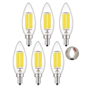 crlight 6w led candelabra bulb 4000k daylight white, 70w equivalent 700lm dimmable, e12 vintage edison clear glass b10 candle torpedo shape bullet top led chandelier light bulbs, pack of 6