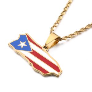 enamel puerto rico map pendant chain for women puerto ricans map jewelry (gold)