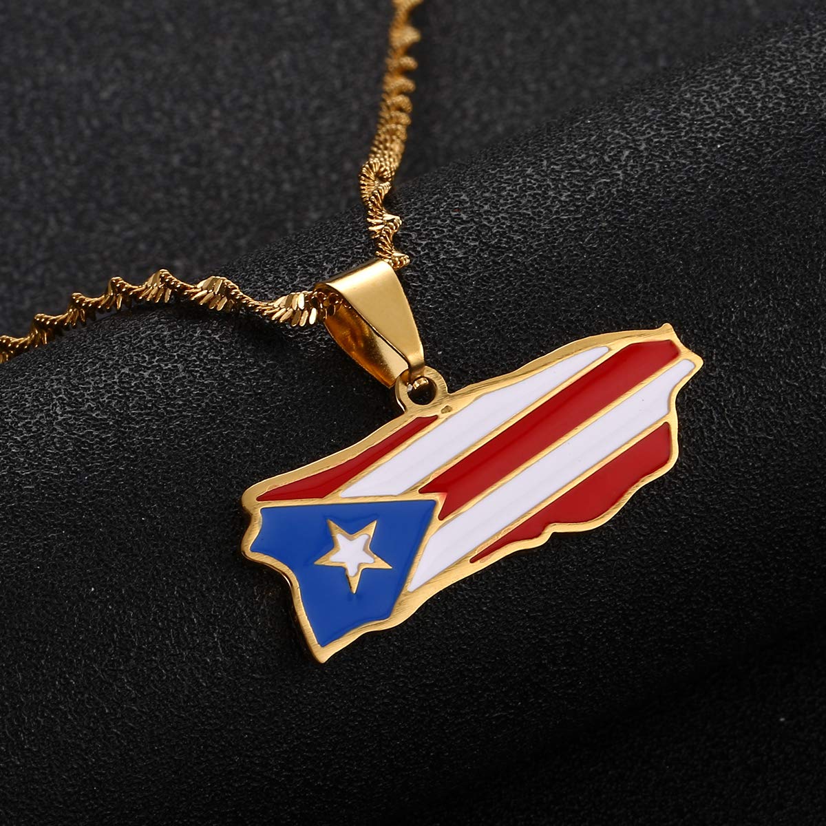 Enamel Puerto Rico Map Pendant Chain for Women Puerto Ricans Map Jewelry (Gold)