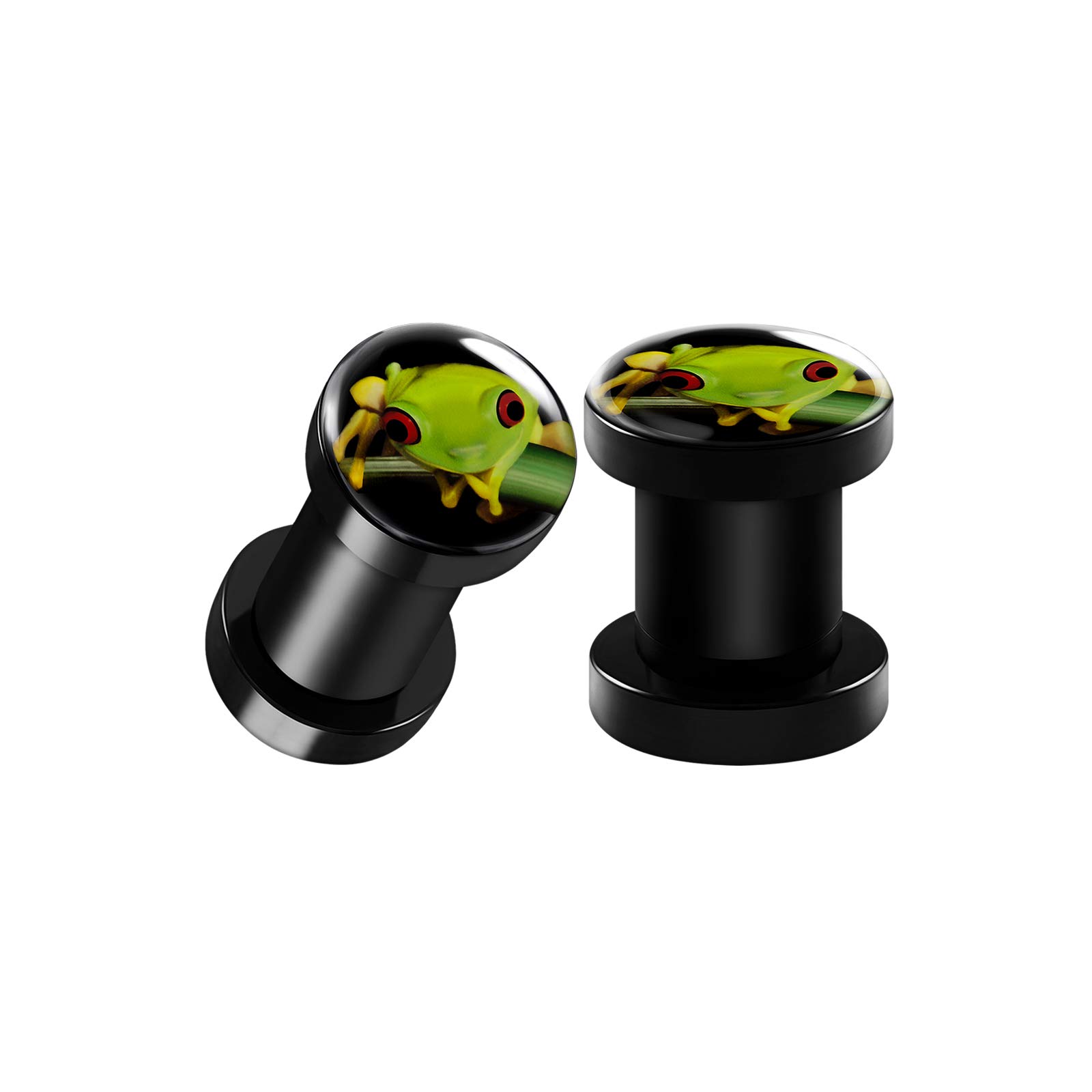 BIG GAUGES Pair of Black Acrylic 2gauges 6 mm Green Frog Screw-Fit Flesh Tunnel Piercing Jewelry Ear Earring Lobe Stretcher Plugs BG8704