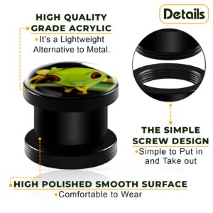 BIG GAUGES Pair of Black Acrylic 2gauges 6 mm Green Frog Screw-Fit Flesh Tunnel Piercing Jewelry Ear Earring Lobe Stretcher Plugs BG8704