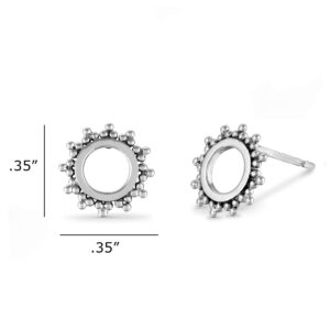 Boma Jewelry Sterling Silver Bohemian Balinese Beaded Texture Open Circle Sun Stud Earrings