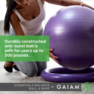 Gaiam Essentials Balance Ball & Base Kit, 65cm Yoga Ball Chair, Exercise Ball with Inflatable Ring Base for Home or Office Desk, Includes Air Pump - Purple