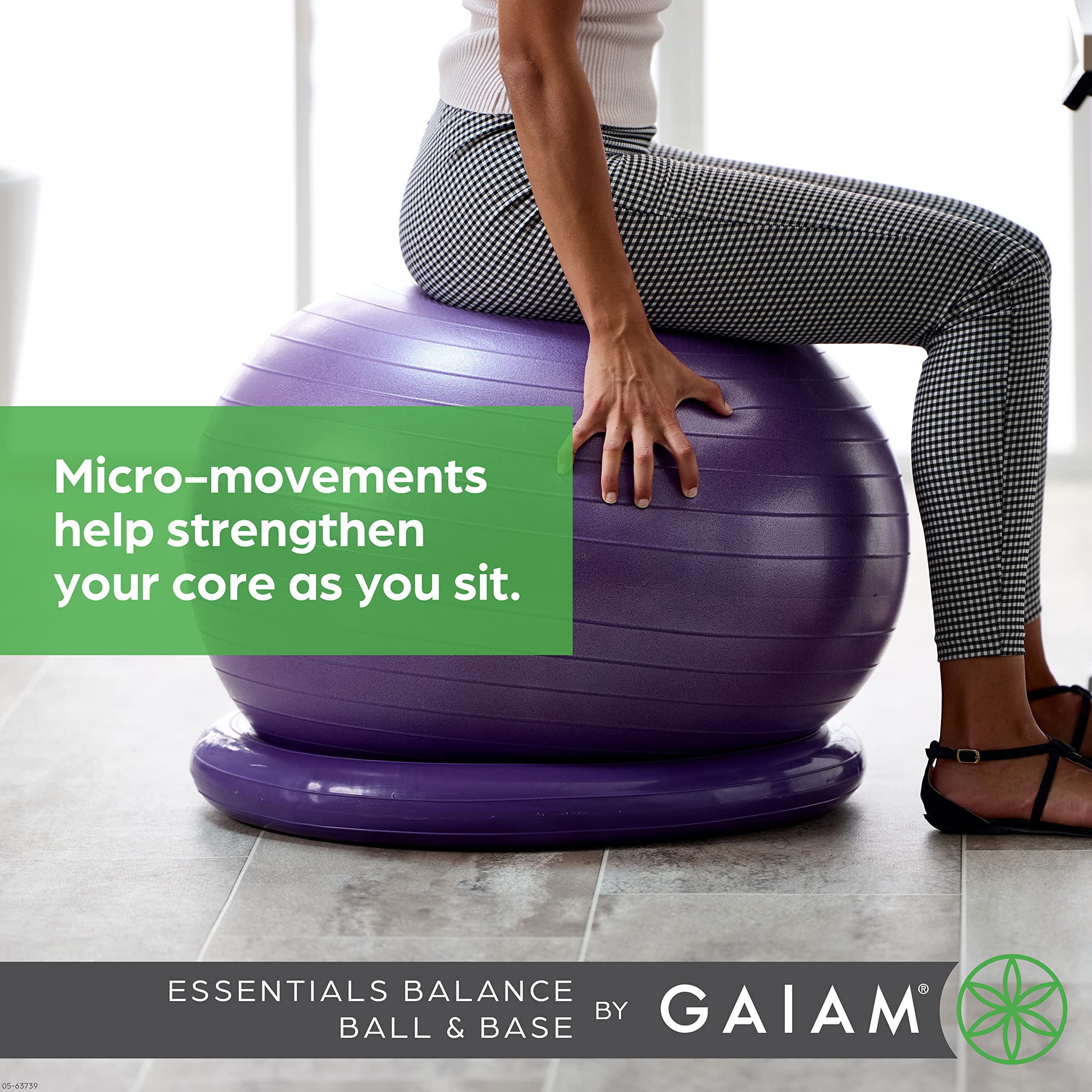 Gaiam Essentials Balance Ball & Base Kit, 65cm Yoga Ball Chair, Exercise Ball with Inflatable Ring Base for Home or Office Desk, Includes Air Pump - Purple