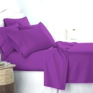 White House Linen 6 Piece Set - Hotel Luxury - Extra Soft - Easy Fit 600 TC (4-8 inch deep) Egyptian Cotton Purple Solid,California/King-Cal King - 72" x 84"