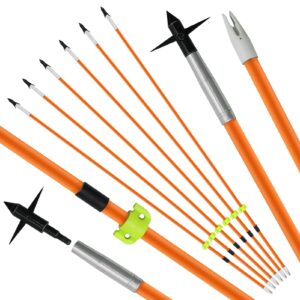 handbaige archery 6pcs 32 inches fiberglass shaft fishing arrows 8mm bowfishing arrow with broadheads for compound and recurve bow fishing hunting