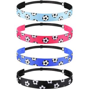 satinior 4 pieces non-slip soccer headband for girl adjustable football hairband sport (black, blue, rose red, light blue)