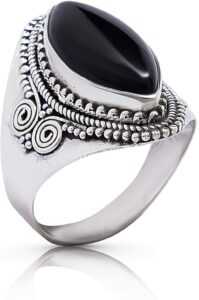 koral jewelry black onyx vintage gipsy ring 925 sterling silver boho chic us size 6 7 8 9 (9)