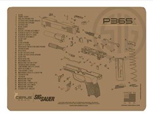 edog p365 gun cleaning mat - tan schematic (exploded view) diagram compatible with sig sauer p365 tan series pistol 3 mm padded pad protect firearm magazines bench surfaces gun oil solvent resistant