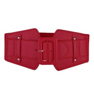 chic diary waist belt women's thick stretchy retro chunky buckle belts wide leather cinch belts for jeans dresses pants (red, one size)