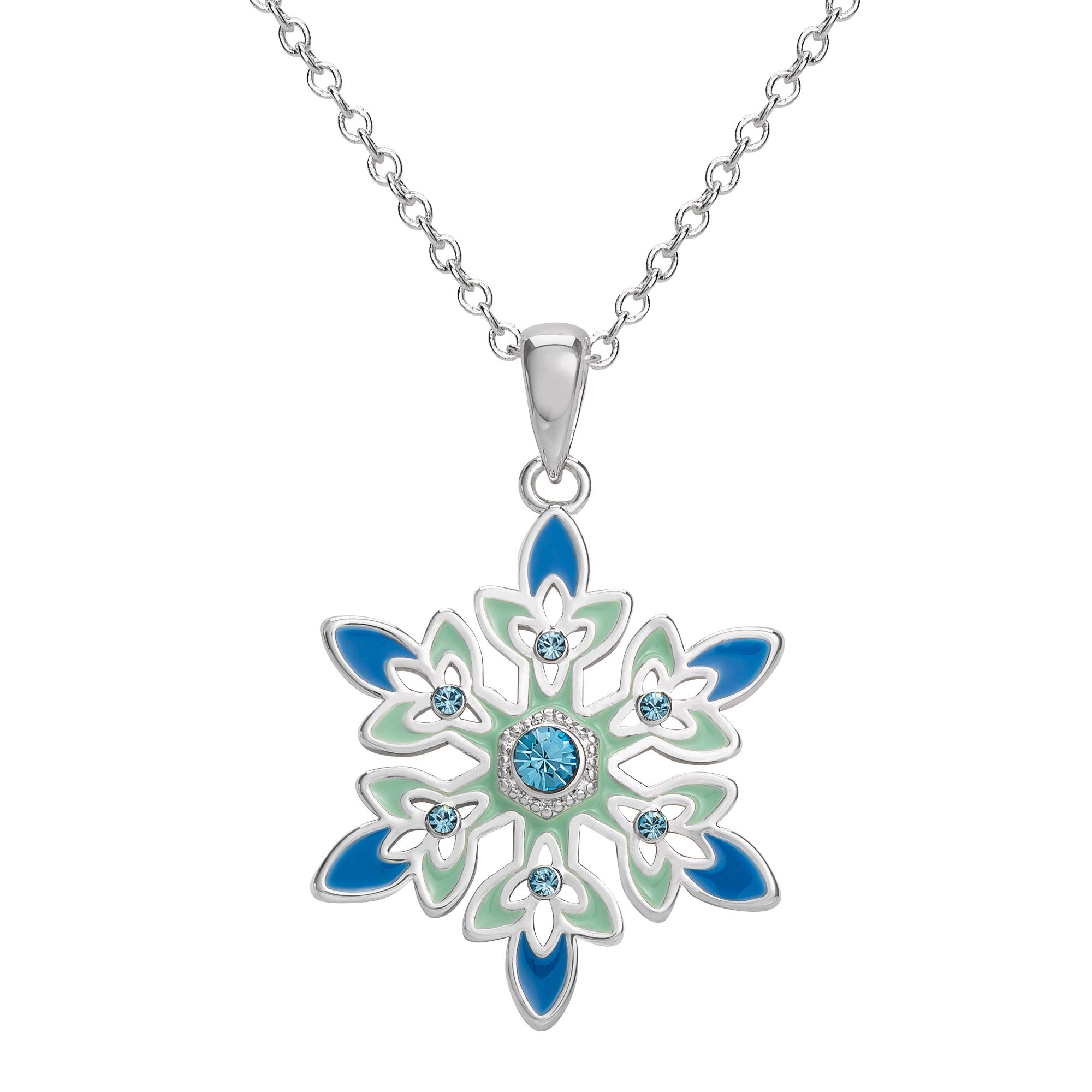 Disney Frozen Fine Silver Plated Blue Crystal Snowflake Pendant Necklace, 18" Chain