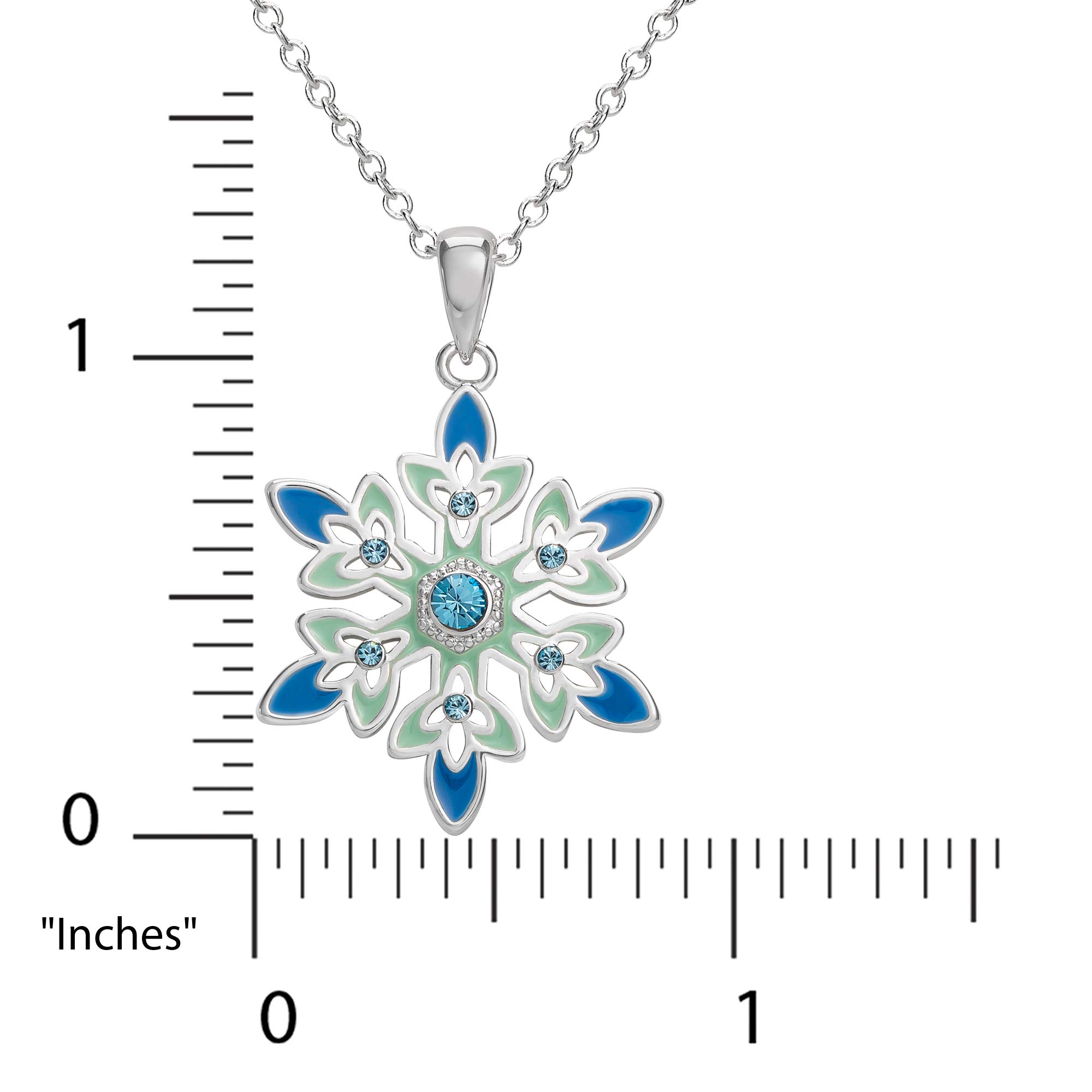 Disney Frozen Fine Silver Plated Blue Crystal Snowflake Pendant Necklace, 18" Chain