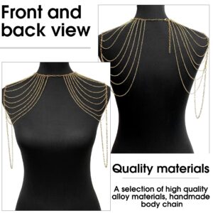 Yomiie Body Shoulder Chain Multilayered Gold Tassels Link Harness Necklace Fashion Jewelry Belly Waist Bra Boho Hot Bikini Beach Anniversary Festival for Women