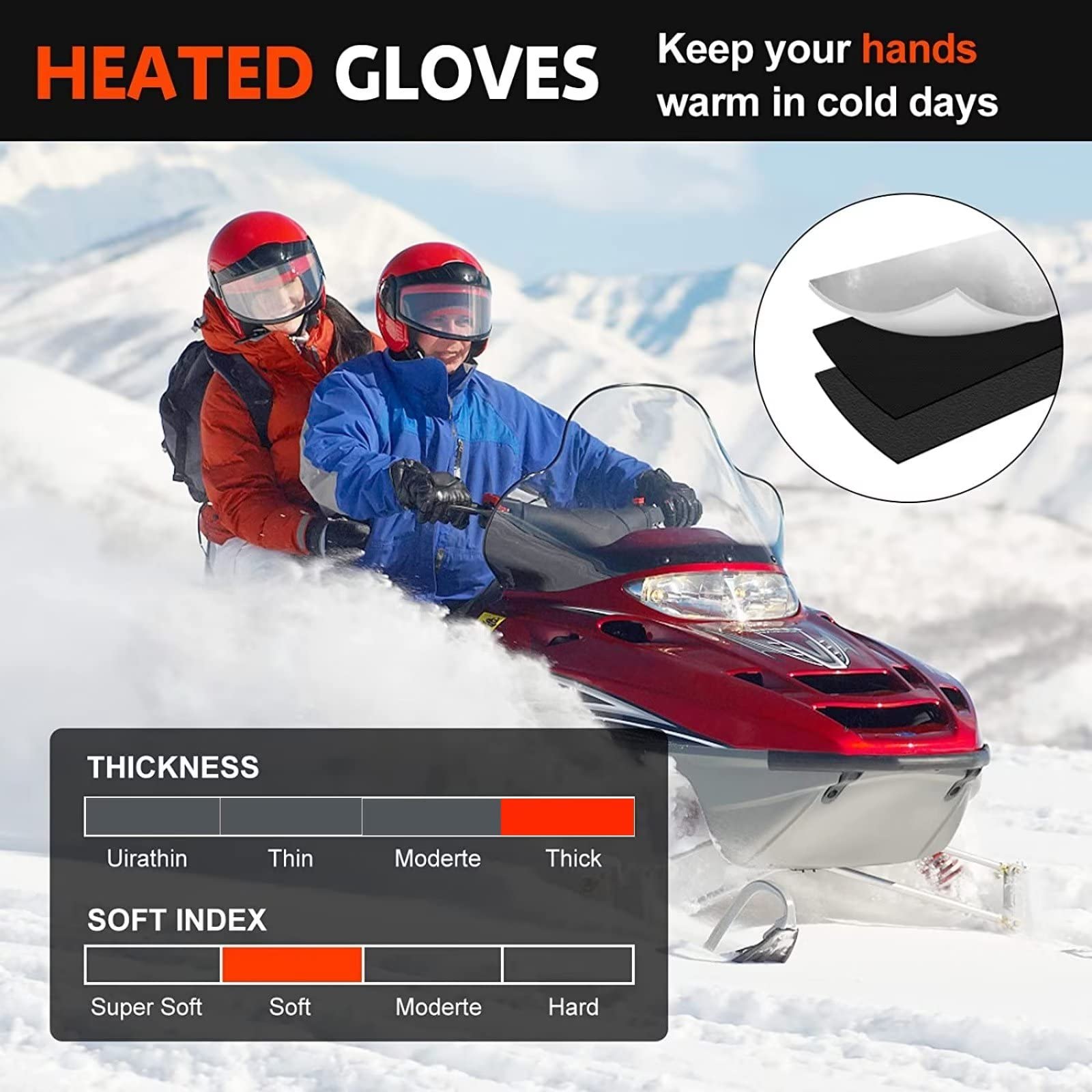 Heated Gloves for Men Women Heated Motorcycle Glove Electric Waterproof Heating Gloves Touchscreen Warming Rechargeable Battery Hand Warmers w/ 12V Motorcycle Cable for Outdoor Work Motorcycling Bike