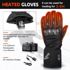 Heated Gloves for Men Women Heated Motorcycle Glove Electric Waterproof Heating Gloves Touchscreen Warming Rechargeable Battery Hand Warmers w/ 12V Motorcycle Cable for Outdoor Work Motorcycling Bike