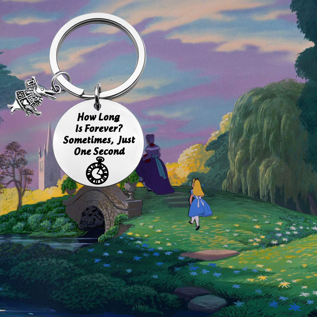 ENSIANTH How Long is Forever?Sometimes,Just One Second Keychain Wonderland Inspired Charm Gift (rabbit Key)