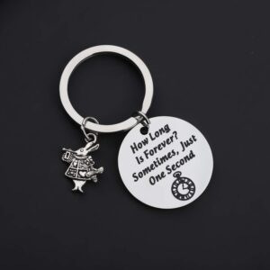 ENSIANTH How Long is Forever?Sometimes,Just One Second Keychain Wonderland Inspired Charm Gift (rabbit Key)