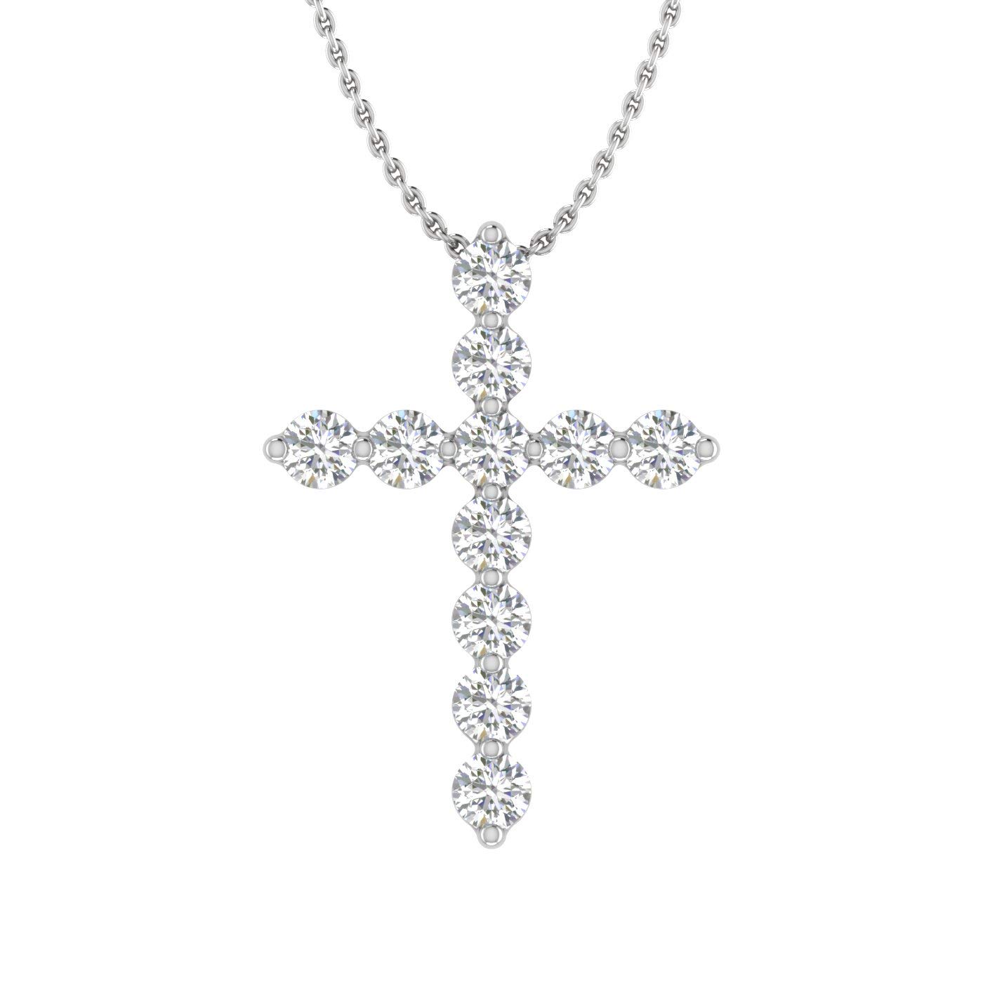 FINEROCK Diamond Cross Pendant Necklace in 10K White Gold (0.17 cttw) (Silver Chain Included)