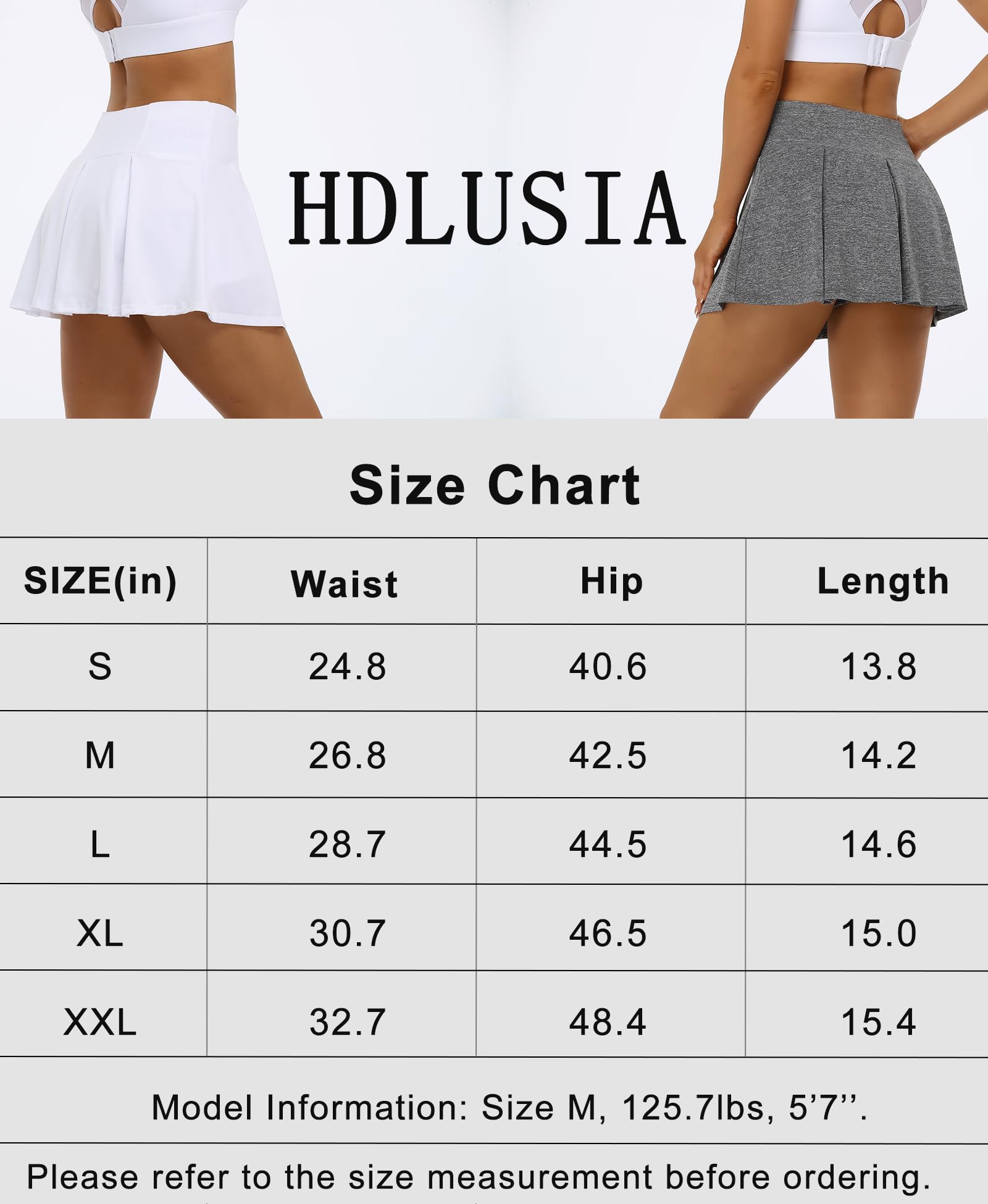 HDLUSIA Women's Active Skort Athletic Stretchy Pleated Tennis Skirt for Running Golf Workout White