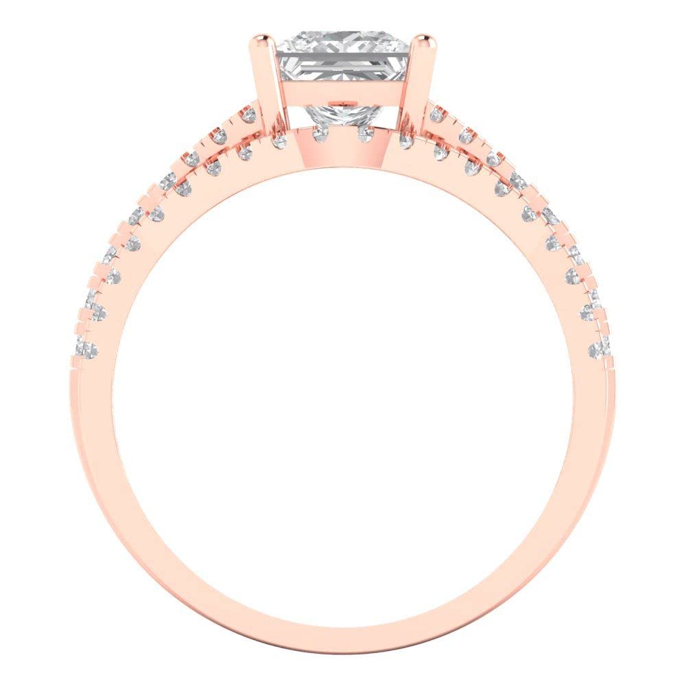 Clara Pucci 2.01ct Princess Cut Solitaire Moissanite Engagement Promise Anniversary Bridal Ring Band set 14k Rose Gold 9.5