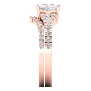 Clara Pucci 2.01ct Princess Cut Solitaire Moissanite Engagement Promise Anniversary Bridal Ring Band set 14k Rose Gold 9.5