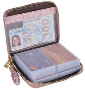 easyoulife womens credit card holder wallet zip leather card case rfid blocking (glitter light purple)