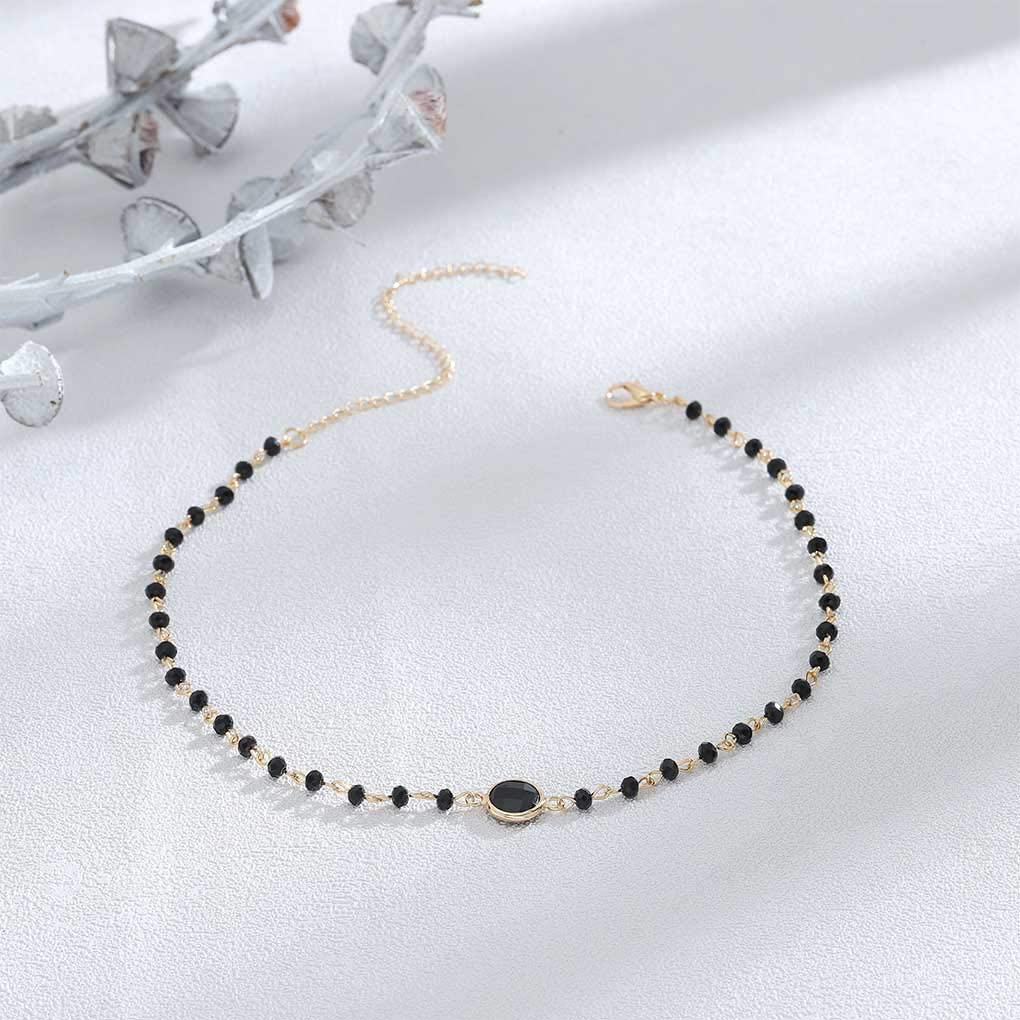 Olbye Rainbow Moonstone Necklace Choker Simple Necklace Personalize Everyday Necklace Jewelry for Women (Black)