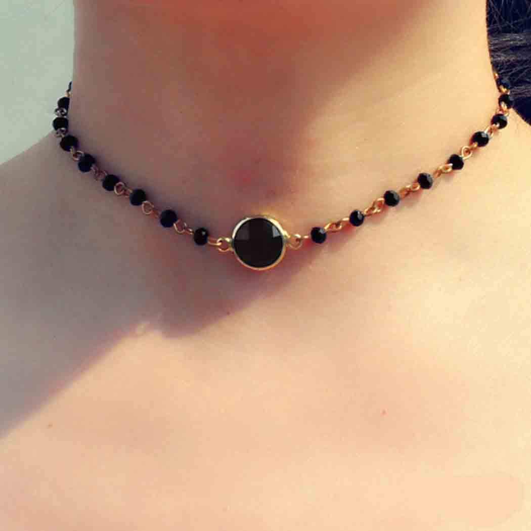 Olbye Rainbow Moonstone Necklace Choker Simple Necklace Personalize Everyday Necklace Jewelry for Women (Black)