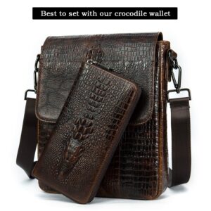 NIUCUNZH Leather Flap Messenger Bag for Men Small Crossbody Shoulder Bag,Novelty Crocodile Embossed Coffee