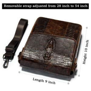 NIUCUNZH Leather Flap Messenger Bag for Men Small Crossbody Shoulder Bag,Novelty Crocodile Embossed Coffee