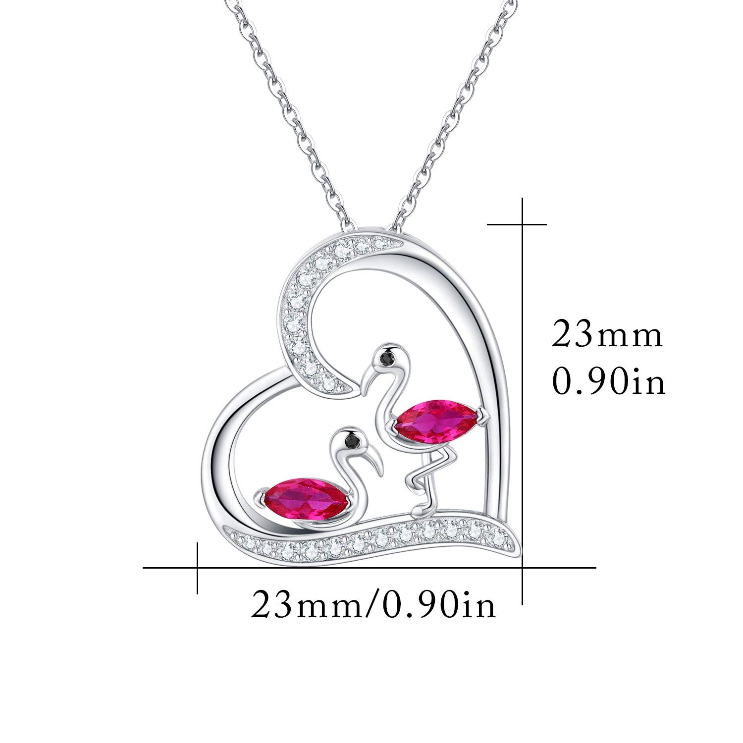 JUSTKIDSTOY Flamingo Necklace 925 Sterling Silver Animal Heart Pendant with Cubic Zirconia, Flamingo Bird Pendant Necklace Mothers Day Gifts for Women Wife Girlfriend