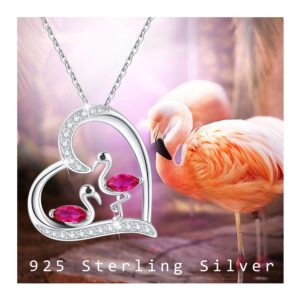 JUSTKIDSTOY Flamingo Necklace 925 Sterling Silver Animal Heart Pendant with Cubic Zirconia, Flamingo Bird Pendant Necklace Mothers Day Gifts for Women Wife Girlfriend