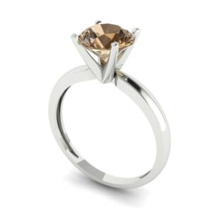 Clara Pucci 1.50 ct Round Cut Solitaire Brown Champagne Simulated Diamond Bridal Designer Anniversary Engagement Ring in 14k White Gold