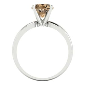 Clara Pucci 1.50 ct Round Cut Solitaire Brown Champagne Simulated Diamond Bridal Designer Anniversary Engagement Ring in 14k White Gold